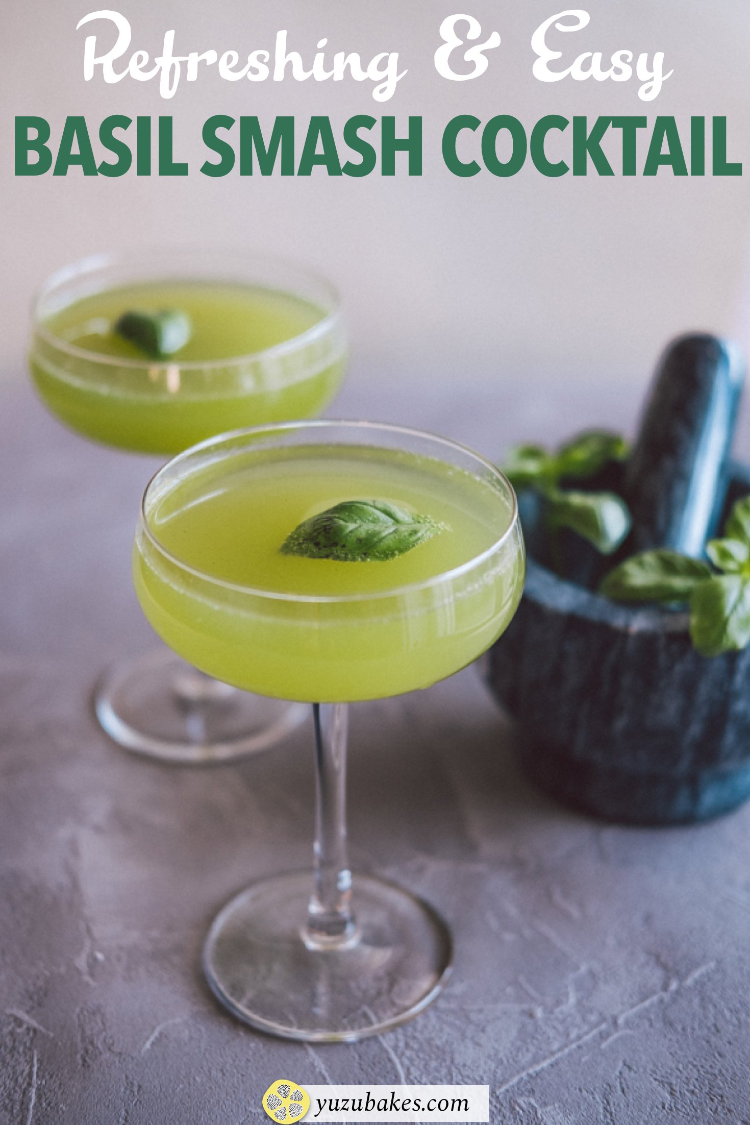 Refreshing Basil Smash Cocktail | Yuzu Bakes
