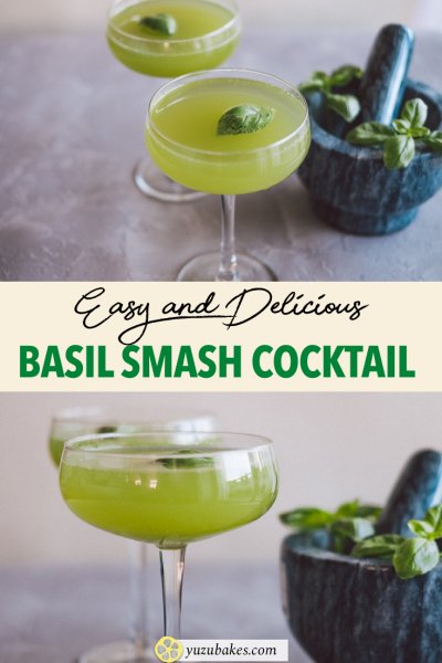 Refreshing Basil Smash Cocktail | Yuzu Bakes