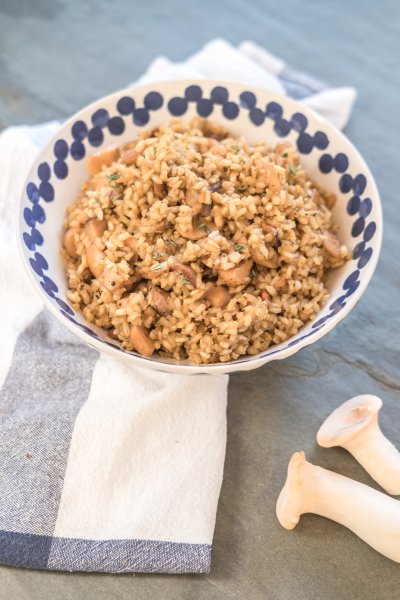 Vegan Brown rice mushroom risotto | Yuzu Bakes